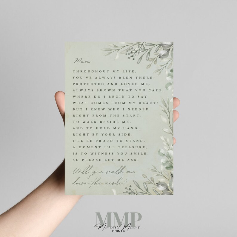 Will You Walk Me Down the Aisle Card, Walk Me Down the Aisle Poem ...