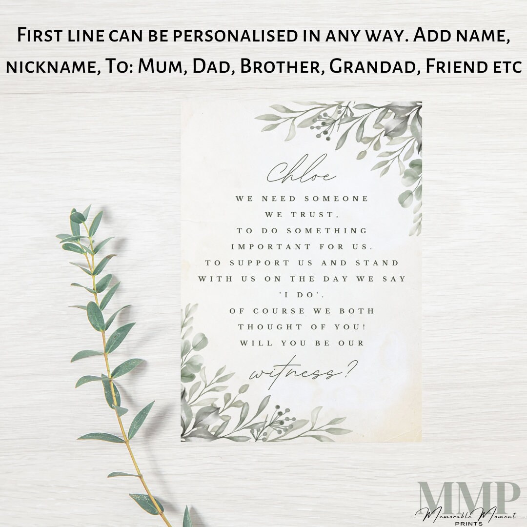Will You Be Our Witness Card, Botanical Wedding Stationery, Wedding ...