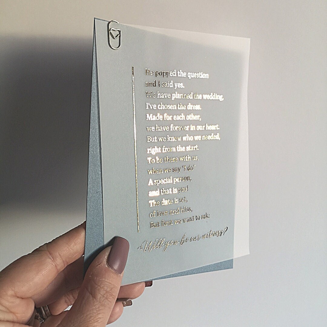 Foil Will You Be Our Witness Card, Wedding Witness Proposal Card ...