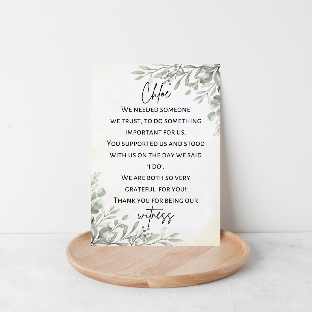Thank You for Being Our Witness Card, Wedding Witness Thank You Card ...