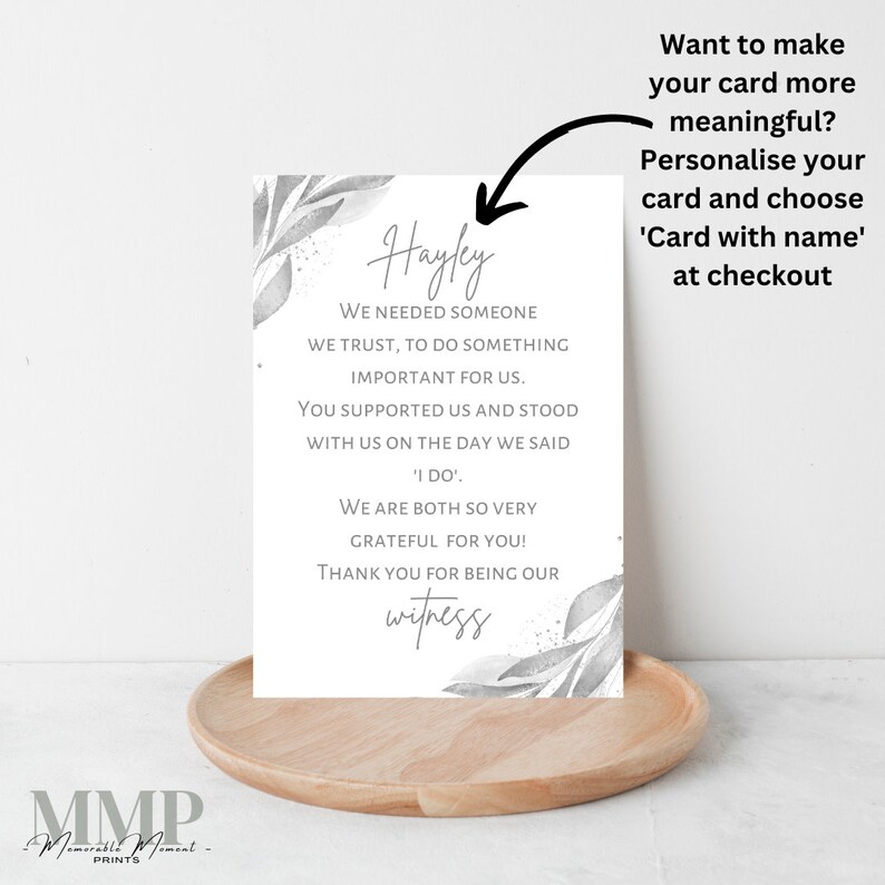Thank You for Being Our Witness Card Wedding Witness Thank - Etsy
