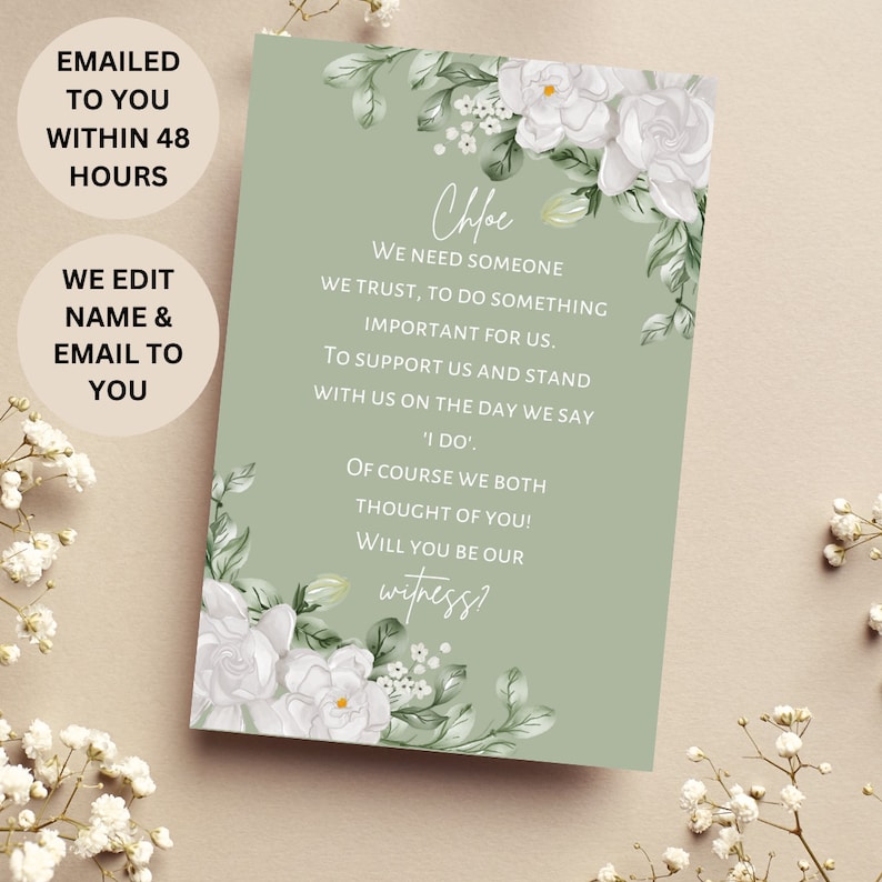 Will You Be Our Witness Card Print, Wedding Witness Proposal Card ...