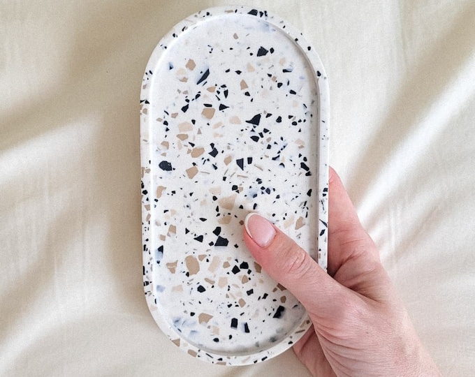 Terrazzo Empty Pocket Oval Tray Jesmonite Beige Cream Brown Black I ...