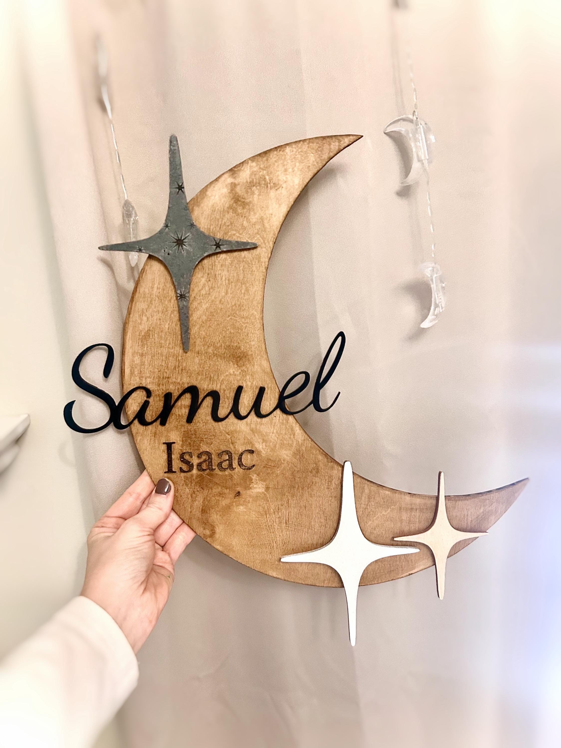 Boho Moon and Star Nursery, Celestial Kid Room Wooden Signs Moon Shape ...
