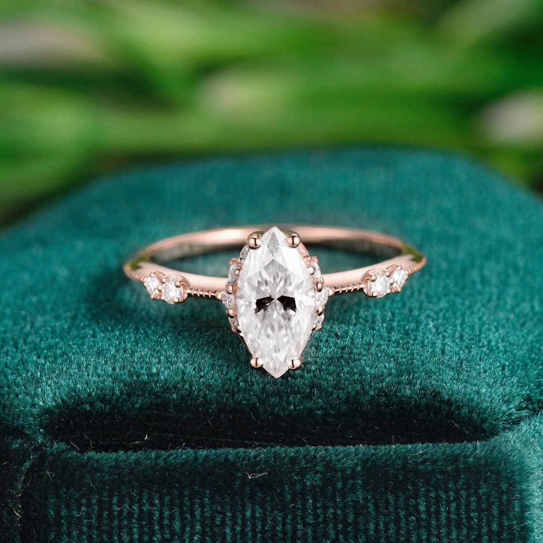 Solid Gold Marquise Engagement Ring, 14k Gold Anniversary Rings for ...