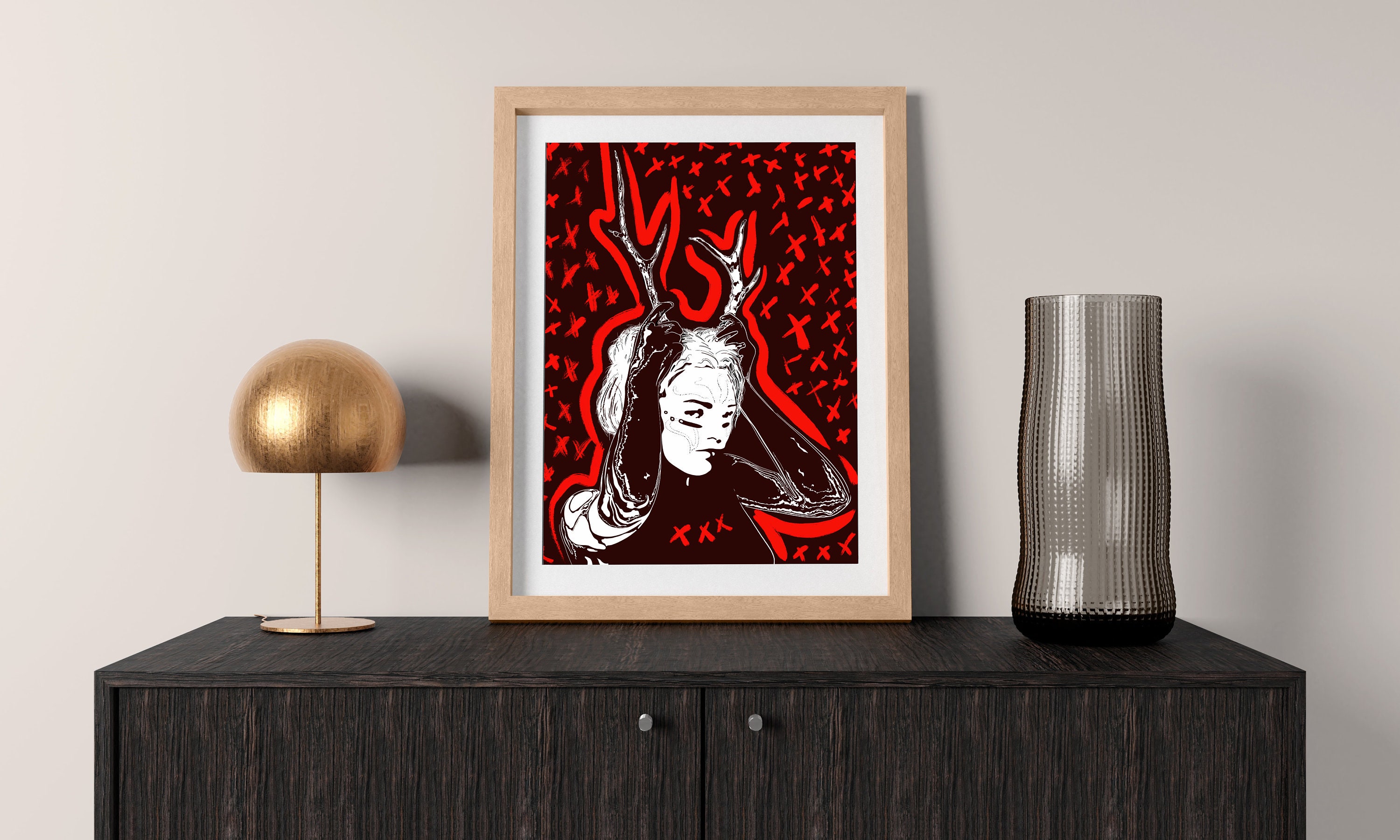 Woman With Horns Poster Demon Girl Art Print Female Goddess Gothic Mystic Picture Occult Witch ...
