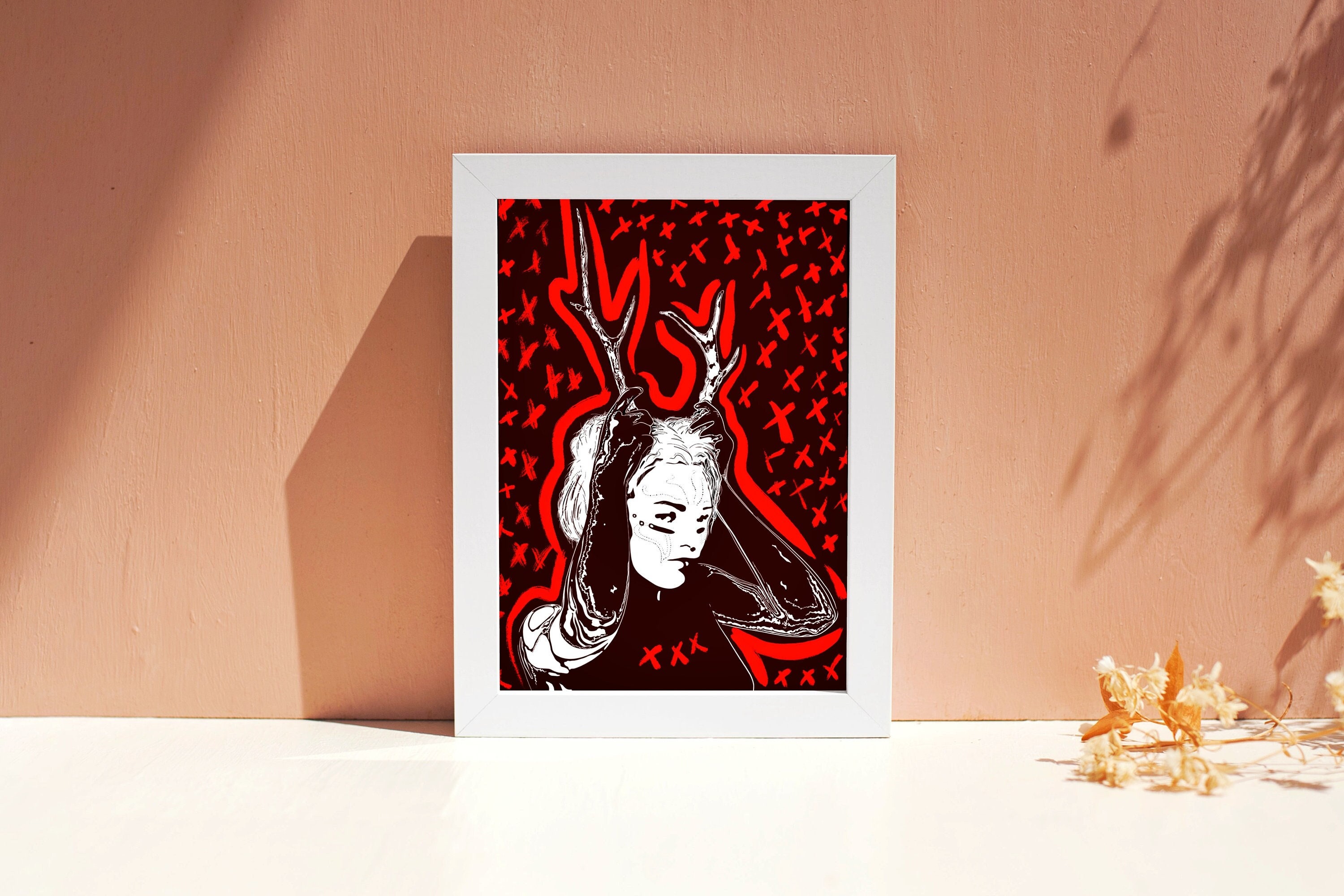Woman With Horns Poster Demon Girl Art Print Female Goddess Gothic Mystic Picture Occult Witch ...