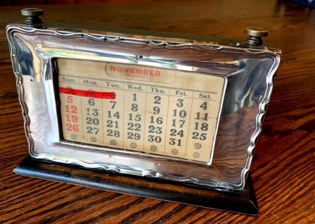 Vintage 1930s Art Deco Silver Desk Calendar- Fabulous Hallmarked Silver ...