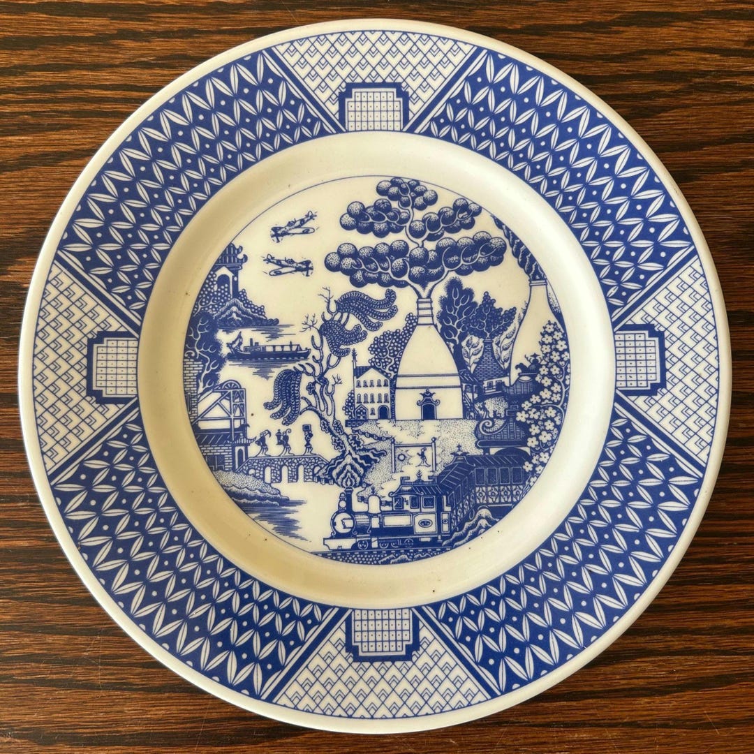 Vintage Willow Pattern Plate - Lovely Blue and White Gladstone ...