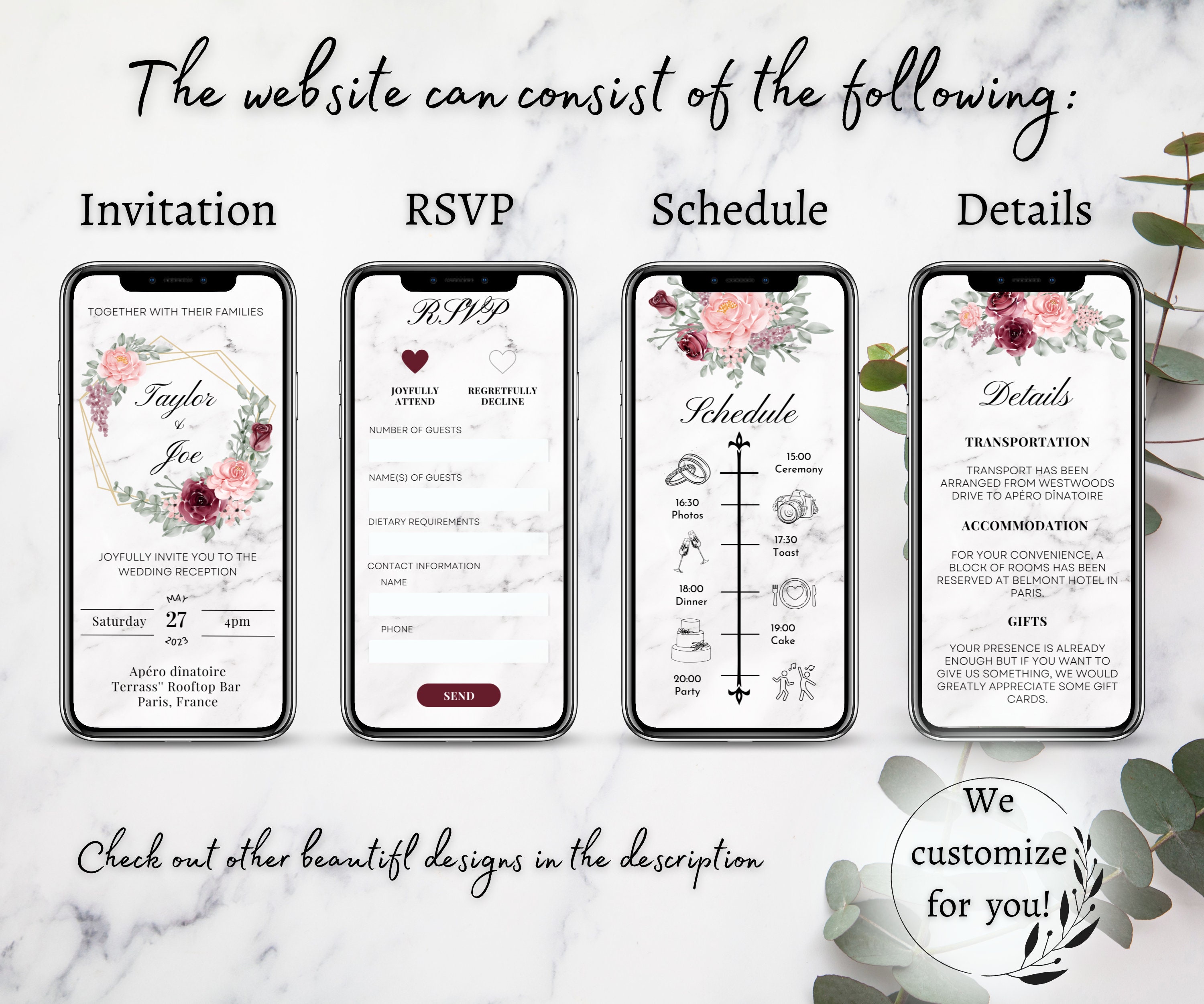 Digital Wedding Invitation With Online RSVP - Roses Wedding Website ...
