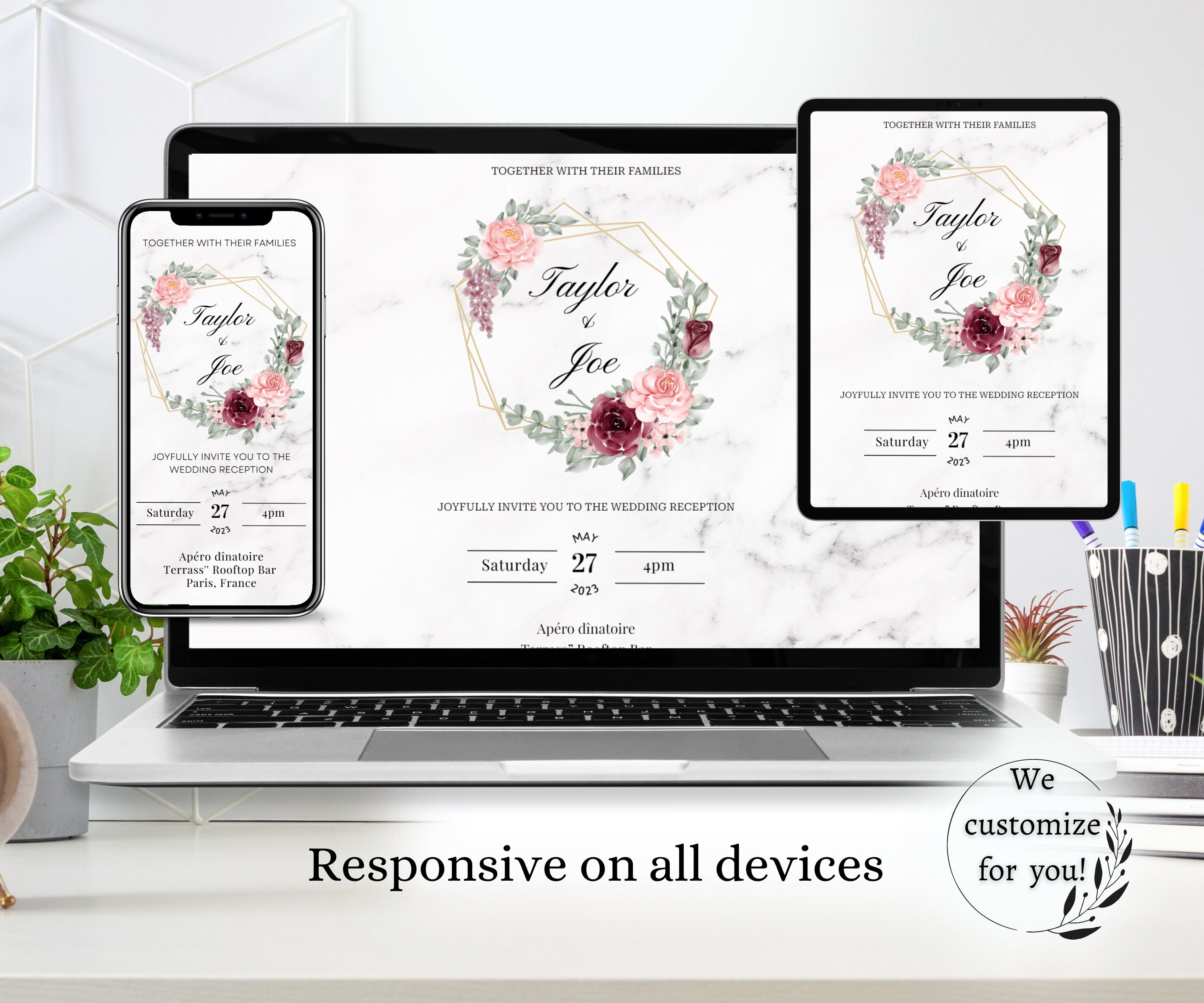 Digital Wedding Invitation With Online RSVP Roses Wedding Website ...