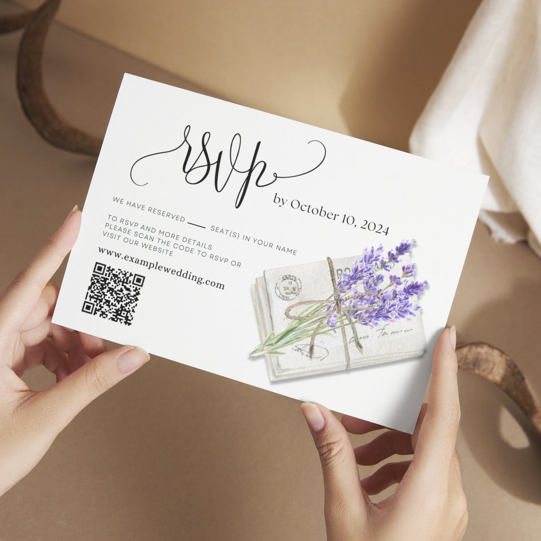 Wedding Online RSVP Card With QR Code, Lavender Purple Bouquet Theme ...