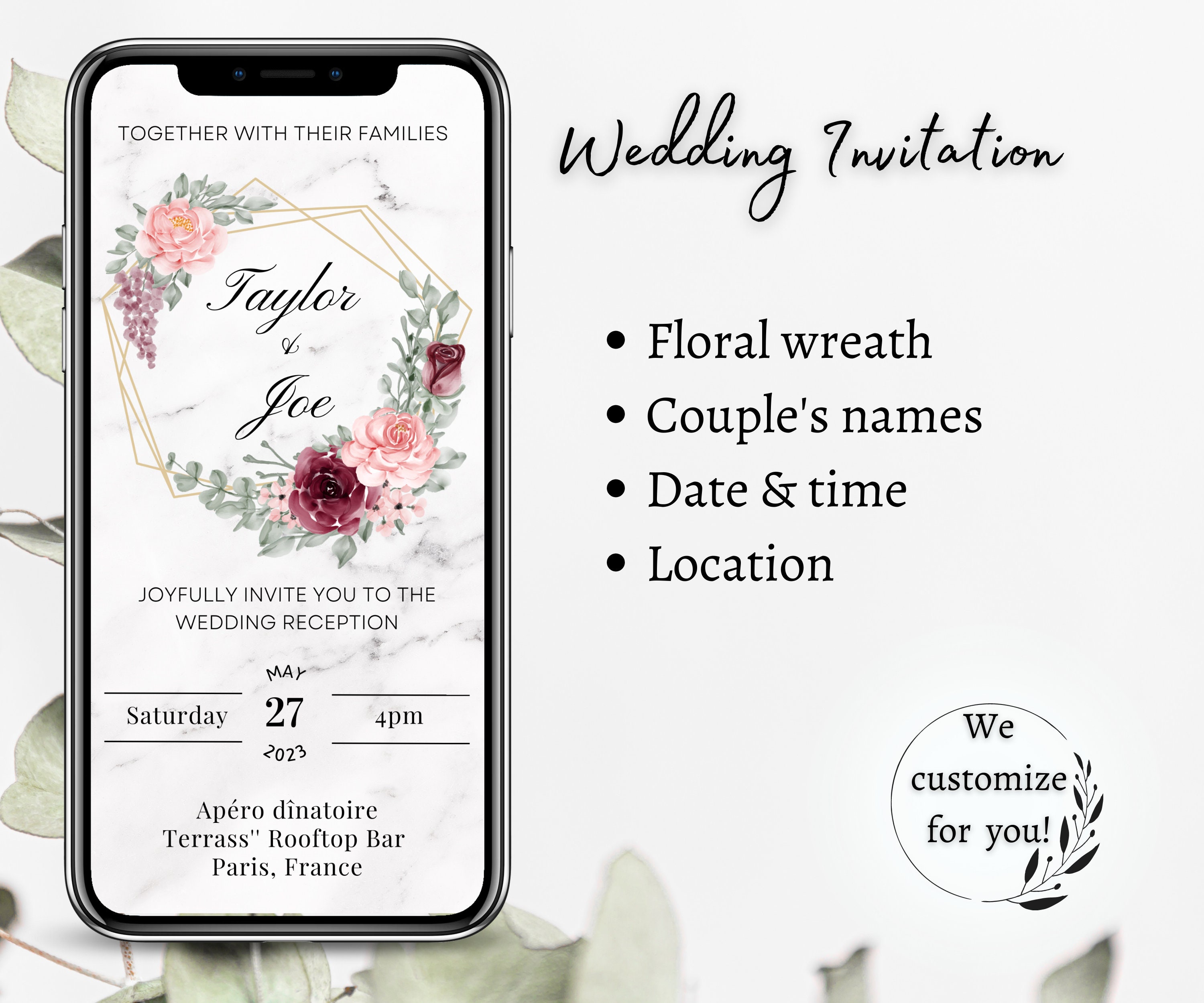 Digital Wedding Invitation With Online RSVP - Roses Wedding Website ...