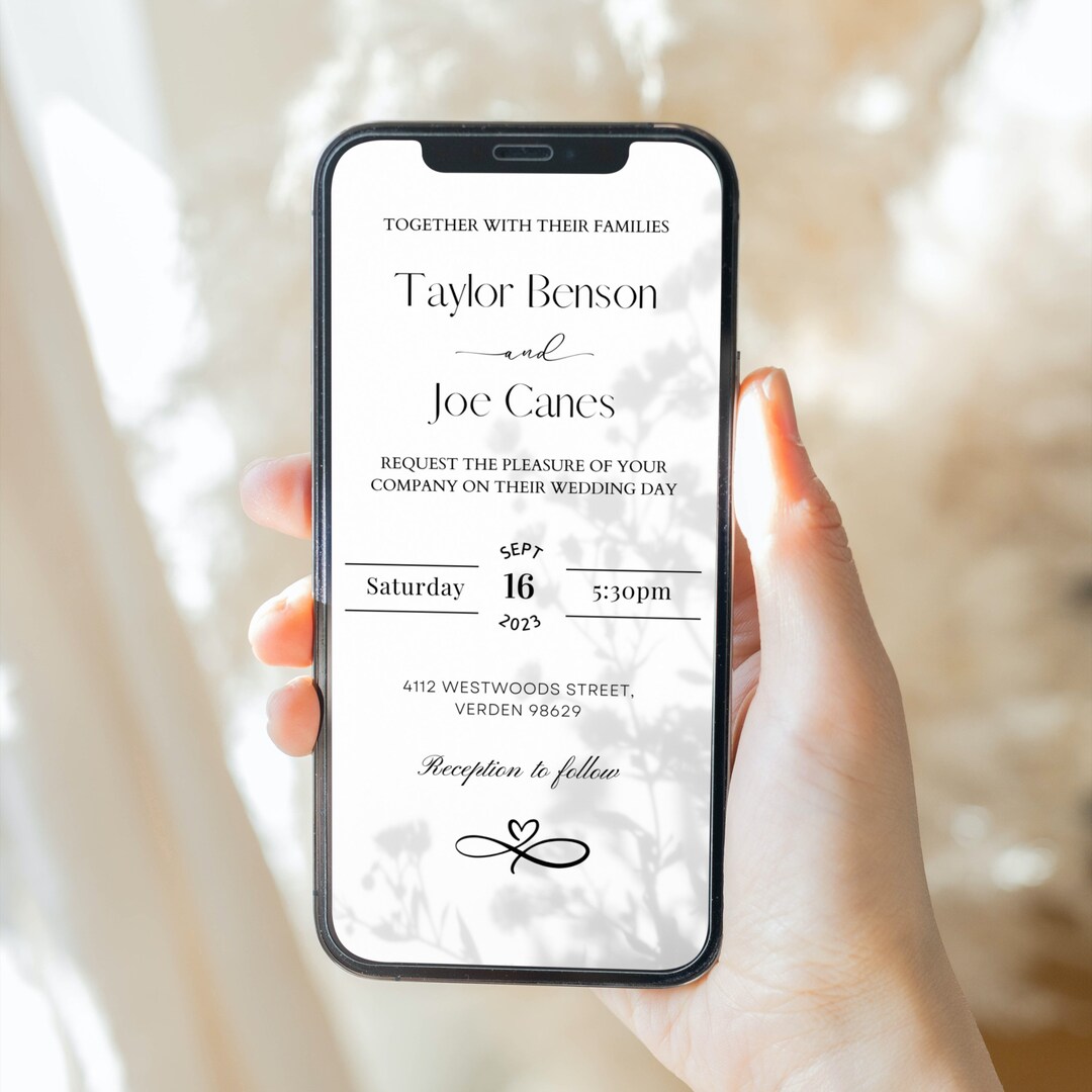 Modern Minimalist Monochromatic Digital Wedding Invitation, Simple ...