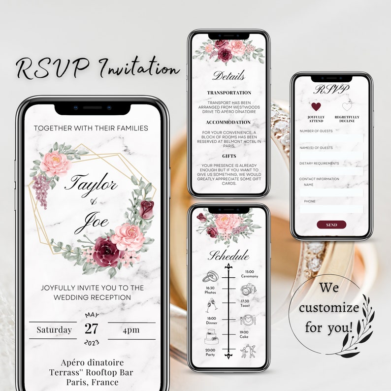 Digital Wedding Invitation With Online RSVP - Roses Wedding Website ...