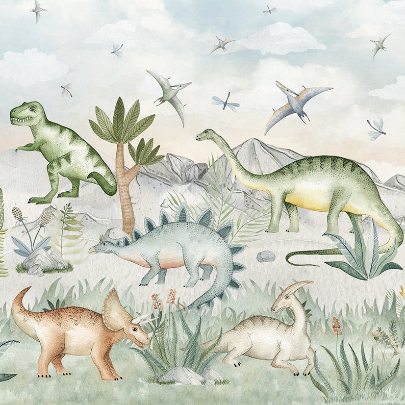 Yokodesign Vinyl Wallpaper Dino World Dinosaurs - Etsy