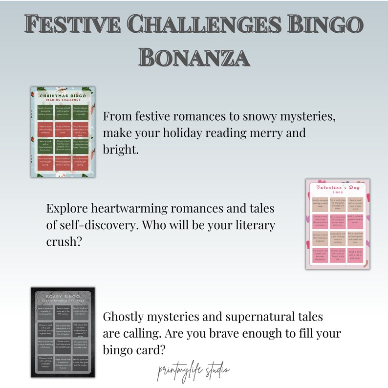 Book Bingo 2024 Monthly Reading Challenge Reading Journal Christmas ...