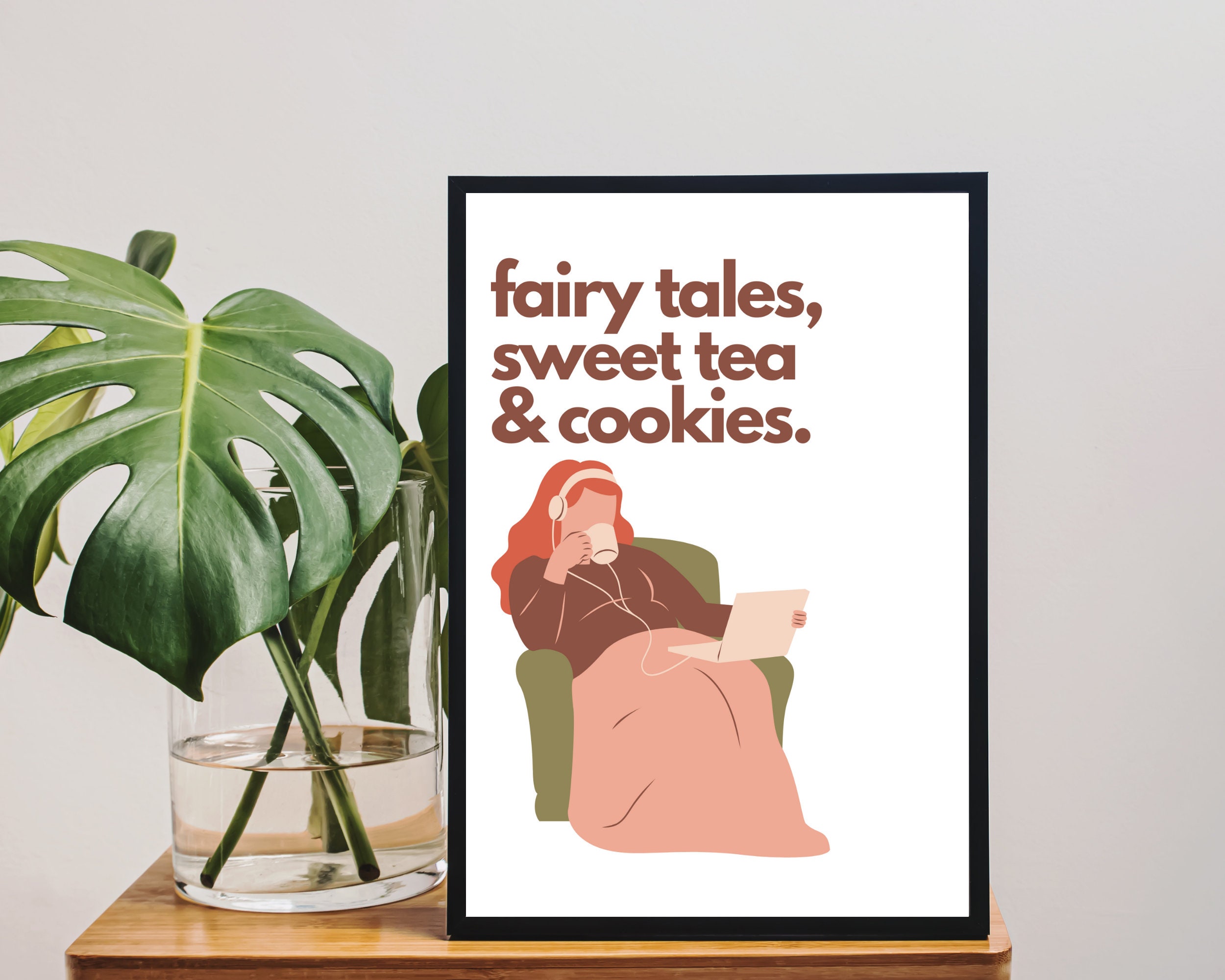 Minimalist Book Print - Woman Reading Poster With a Quote Fairy Tales ...