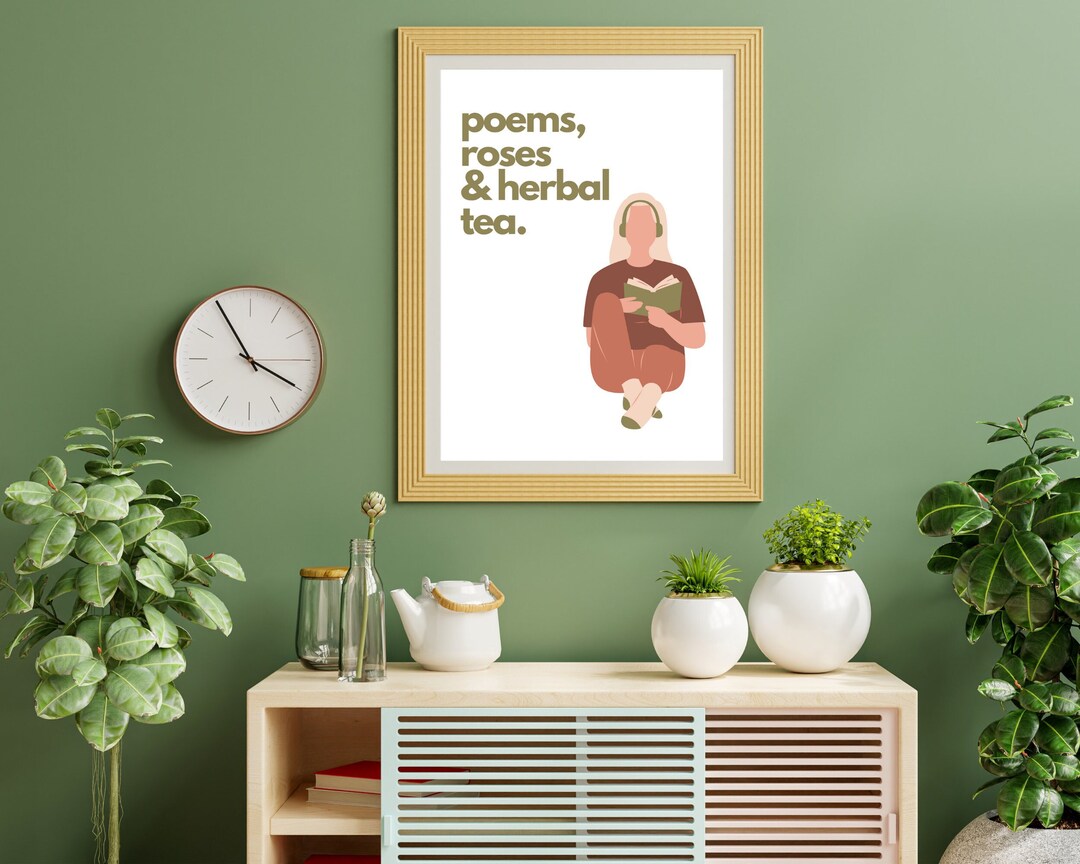 Minimalist Book Poster - Girl Reading With a Quote Poems, Roses and ...