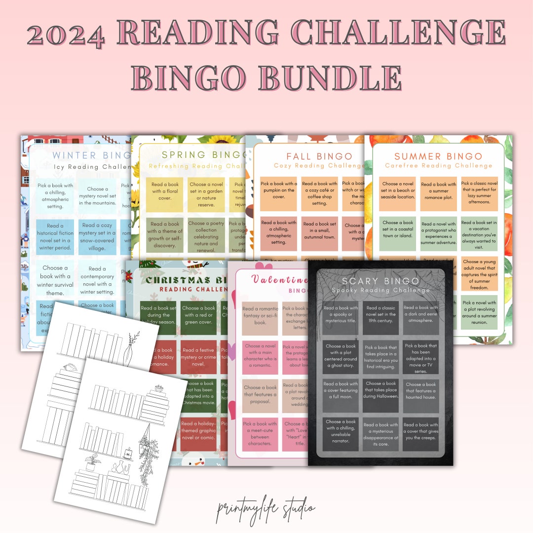 Book Bingo 2024 Monthly Reading Challenge Reading Journal Christmas ...