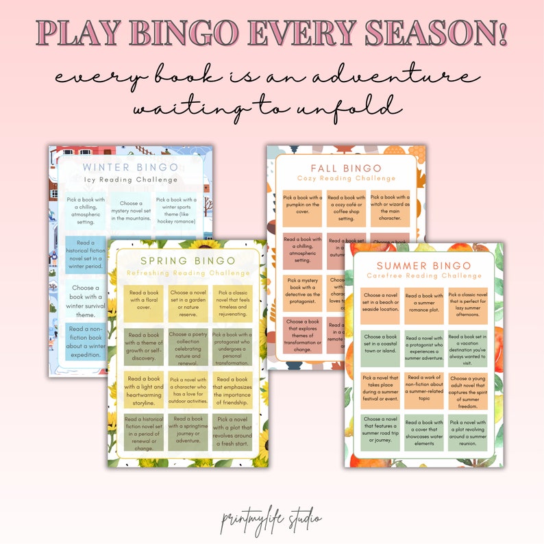 Book Bingo 2024 Monthly Reading Challenge Reading Journal Christmas ...