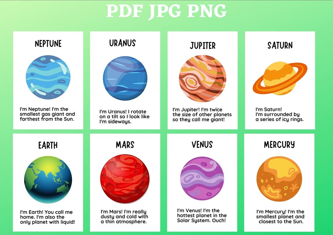 Solar System Flash Educational Cards Printable PDF JPEG PNG Instant ...