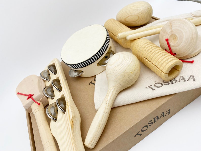 Wooden Musical Instruments Set With Wooden Craft Tray, Musical Wooden ...