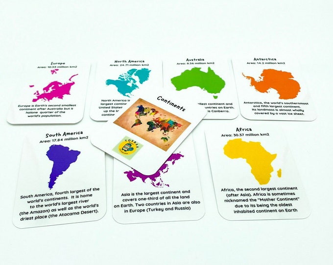 Continents Flash Educational Cards - Etsy