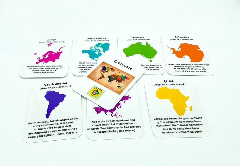 Continents Flash Educational Cards - Etsy