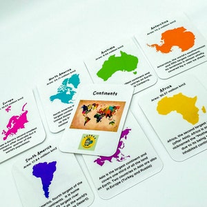 Continents Flash Educational Cards - Etsy