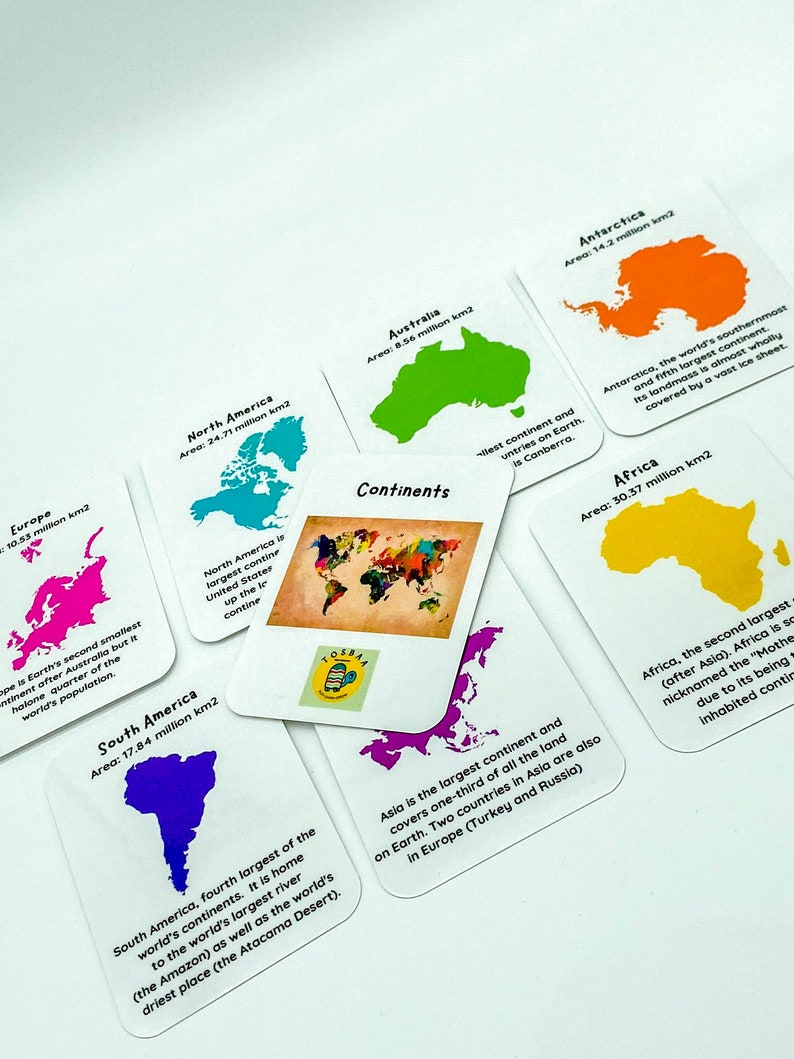 Continents Flash Educational Cards - Etsy