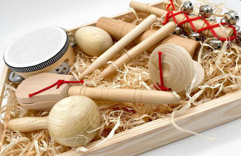 Wooden Musical Instruments Set With Wooden Craft Tray, Musical Wooden ...