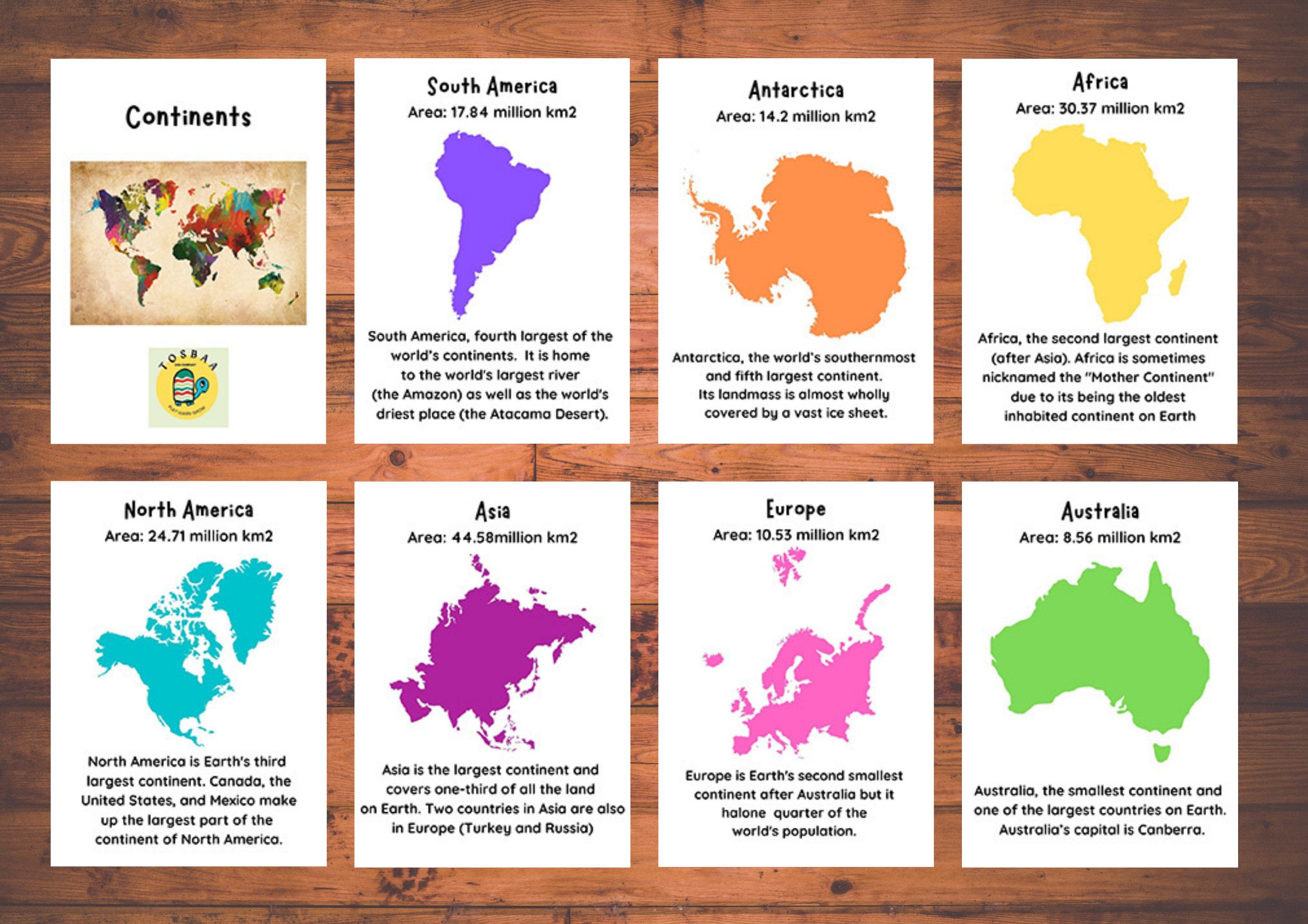 Continents Flash Educational Cards Printable PDF JPEG PNG Instant ...