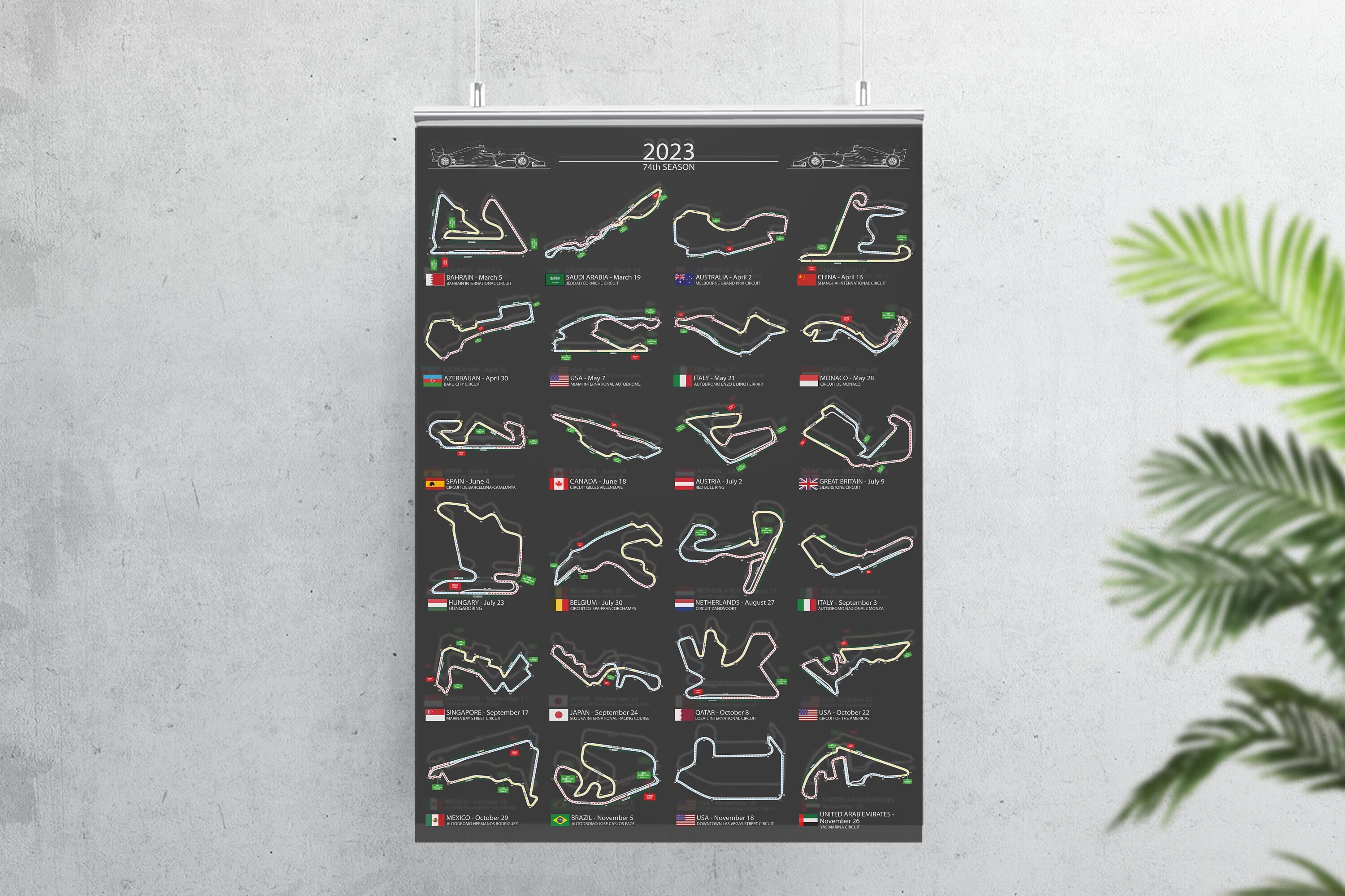 Printable F1 2023 Calendar Wall Art Formula One Poster for Wall, F1 ...