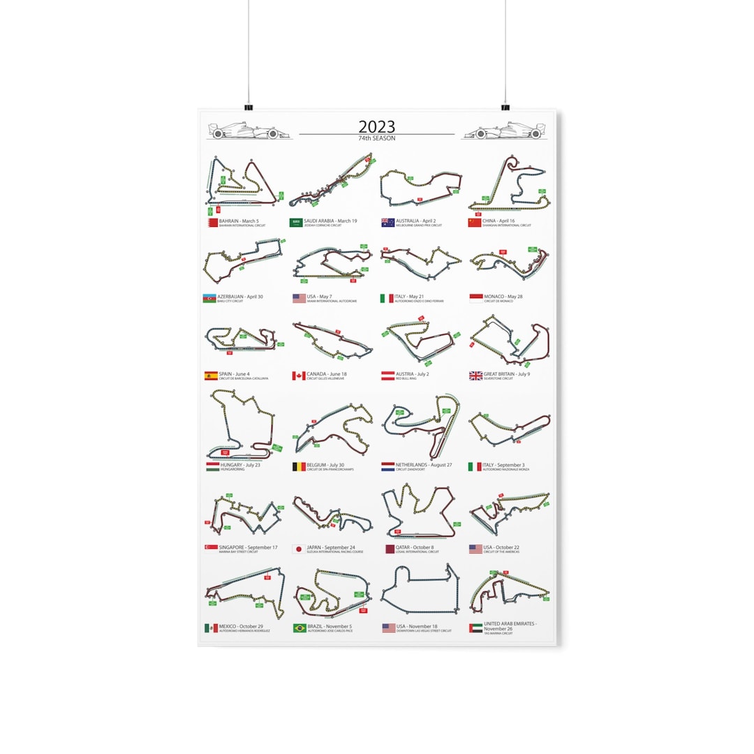 Printable F1 2023 Calendar Wall Art Formula One Poster for Wall, F1 ...