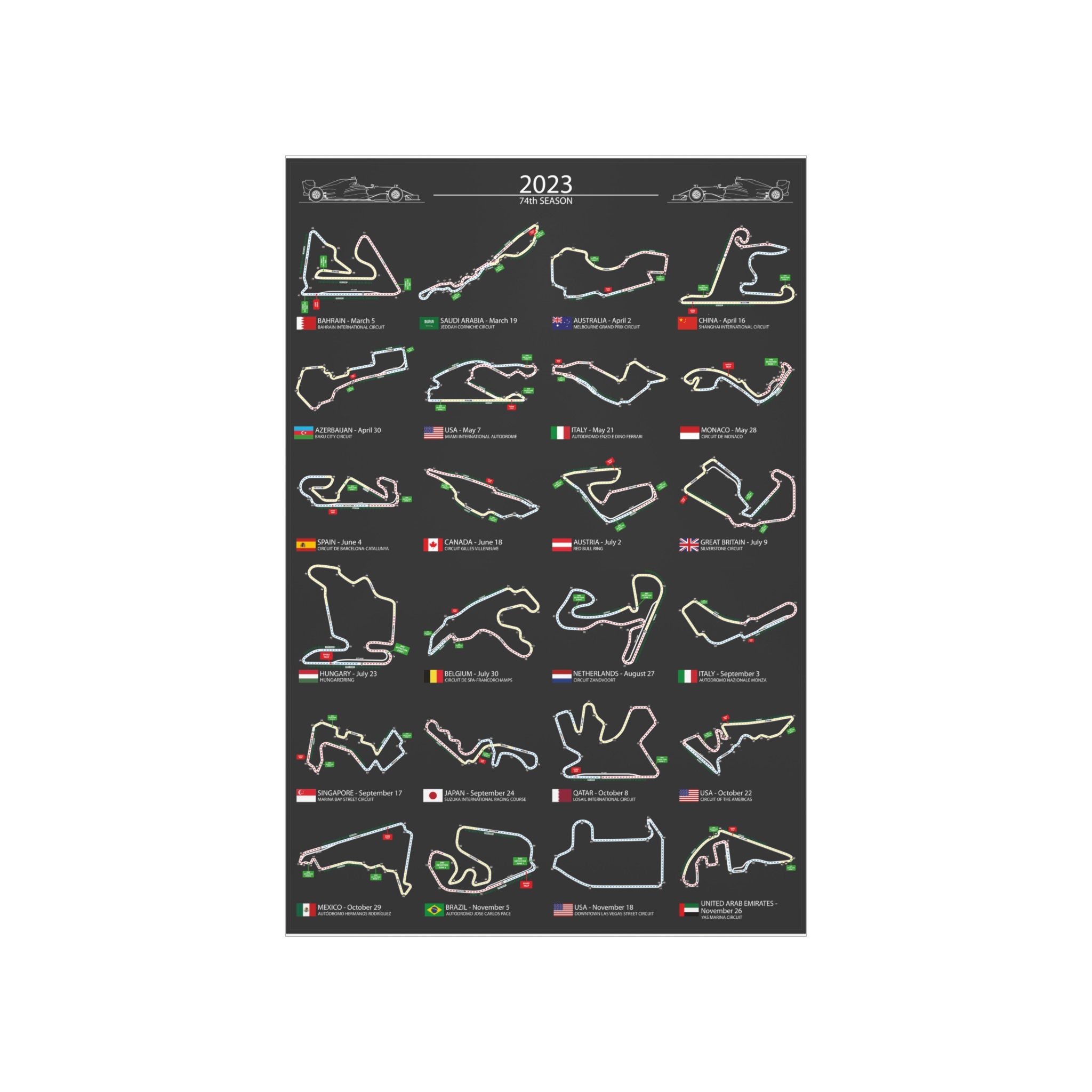 Printable F1 2023 Calendar Wall Art Formula One Poster for Wall, F1 ...