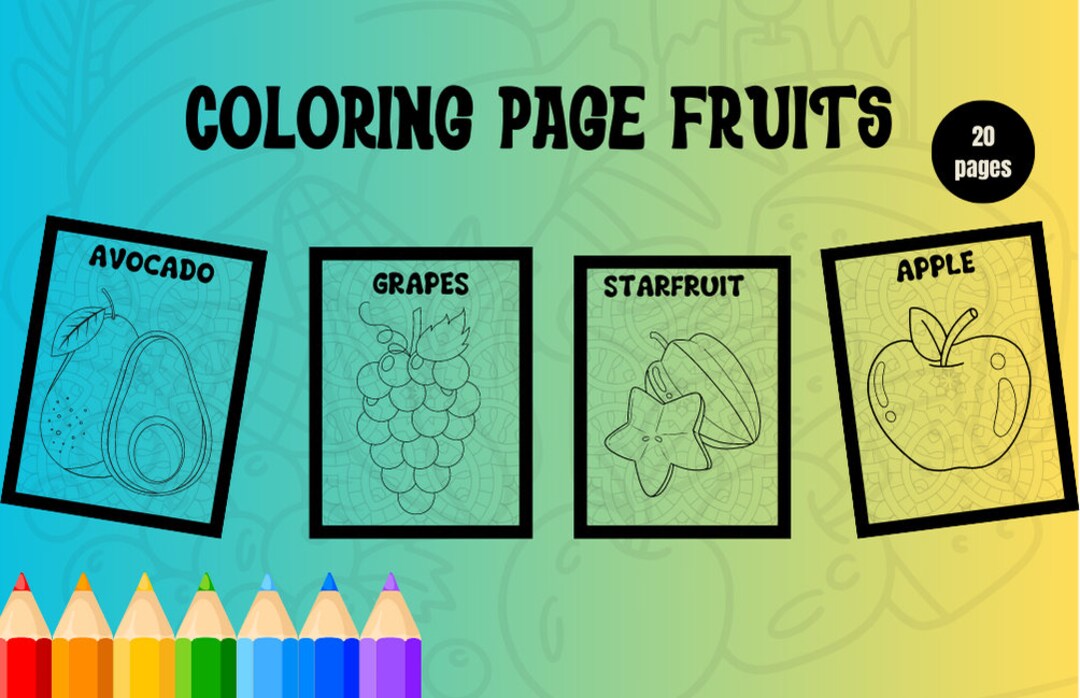 Printable Fruits Coloring Pages For Kids Coloring Book Etsy Printable Fruits Coloring Pages For Kids Coloring Book Etsy