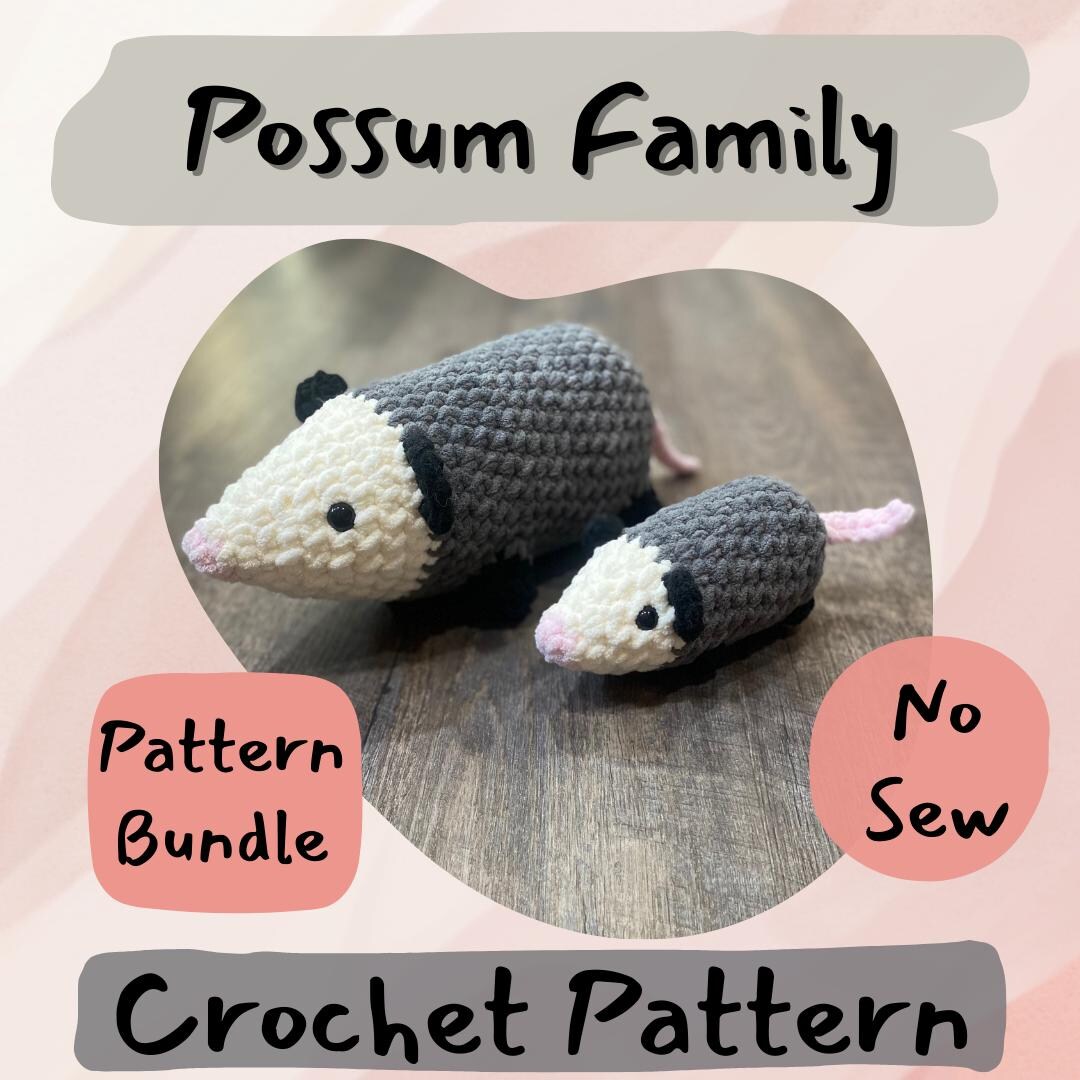 Possum Family Crochet PATTERN | Crochet Opossum Family Pattern | No Sew ...