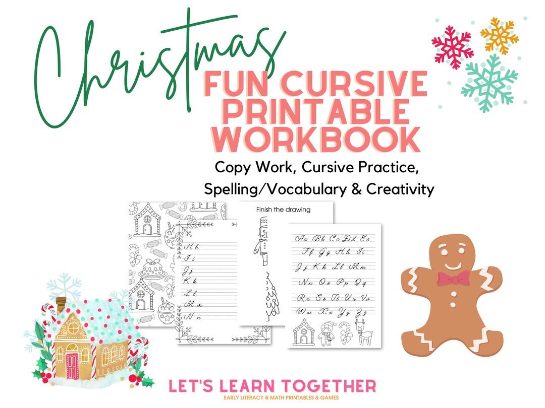 Christmas Cursive Fun School Printable Workbook / Christmas Cursive ...