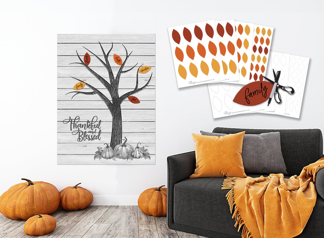 Thankful Tree Poster and Leaves for Wall, Thanksgiving Family Tradition ...
