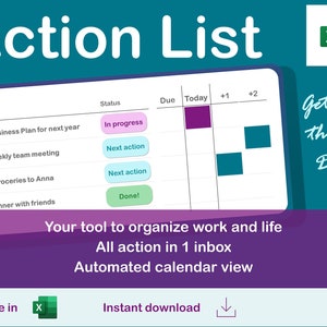 Action List, to Do List, Excel Template, Getting Things Done, Instant ...