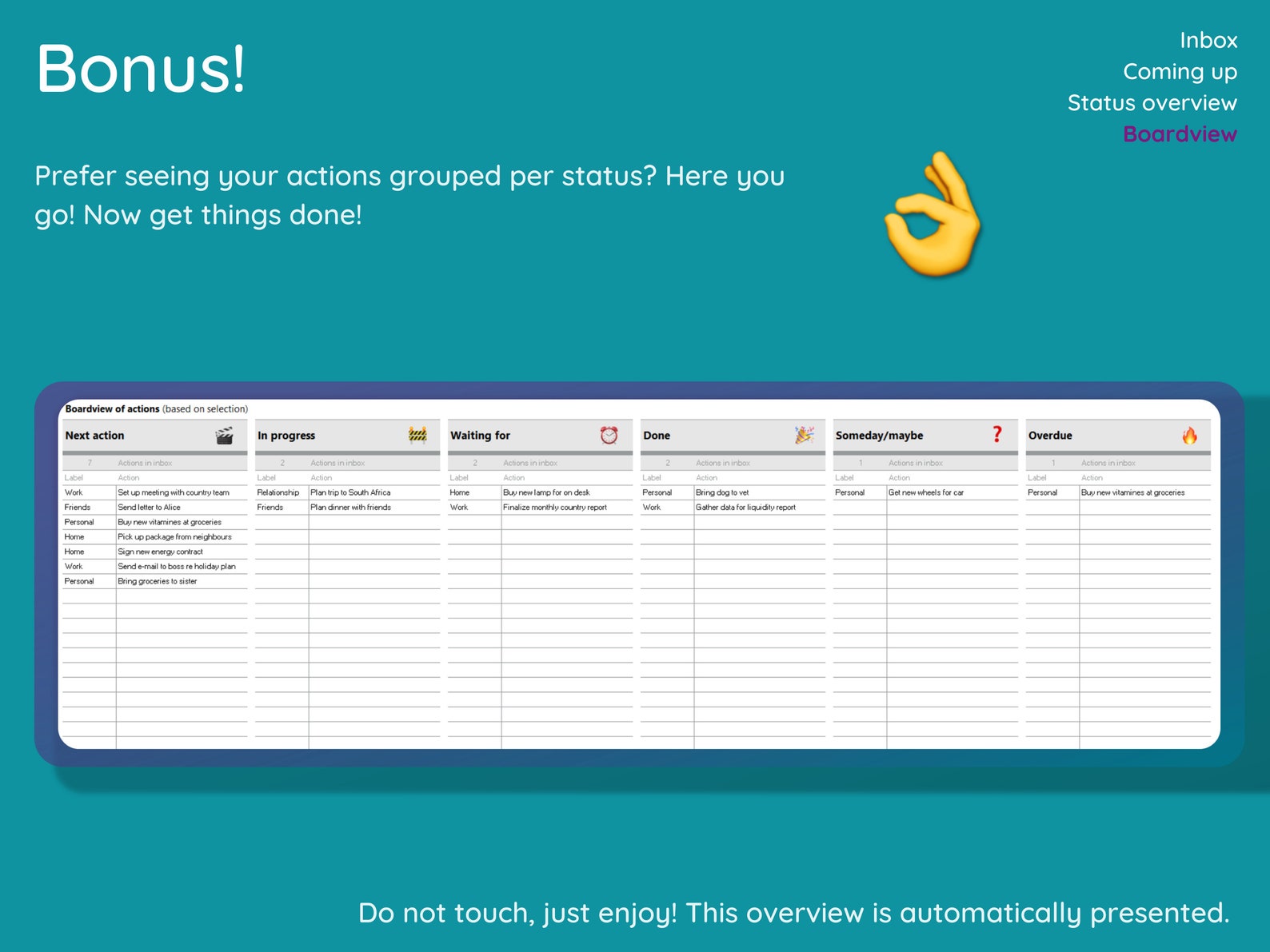 Action List, to Do List, Excel Template, Getting Things Done, Instant ...