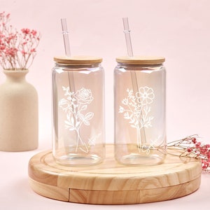 Personalized Name Cup With Birth Flower Iced Coffee Cup Gifts for Her ...