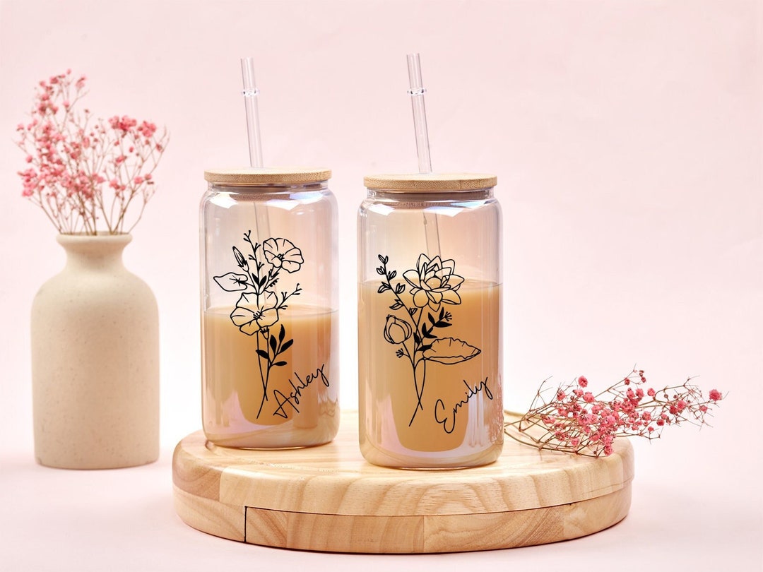 Personalized Name Cup With Birth Flower Iced Coffee Cup Gifts for Her ...