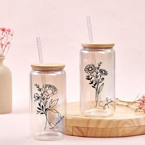 Personalized Name Cup With Birth Flower Iced Coffee Cup Gifts for Her ...