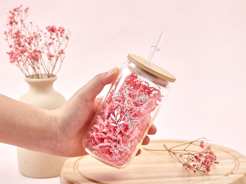 Personalized Name Cup With Birth Flower Iced Coffee Cup Gifts - Etsy