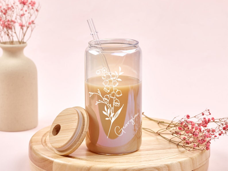 Personalized Name Cup With Birth Flower Iced Coffee Cup Gifts - Etsy