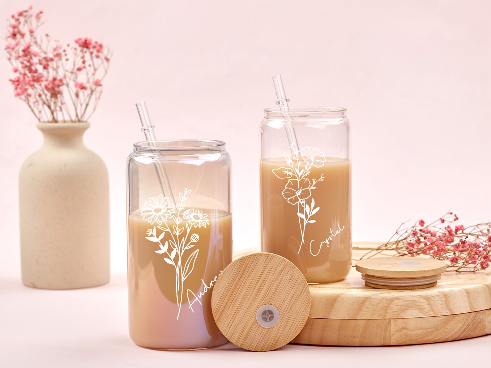 Personalized Name Cup With Birth Flower Iced Coffee Cup Gifts - Etsy