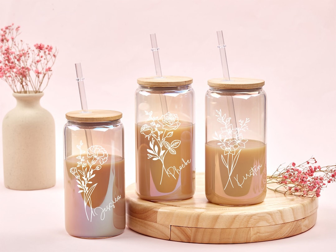 Personalized Name Cup With Birth Flower Iced Coffee Cup Gifts for Her ...