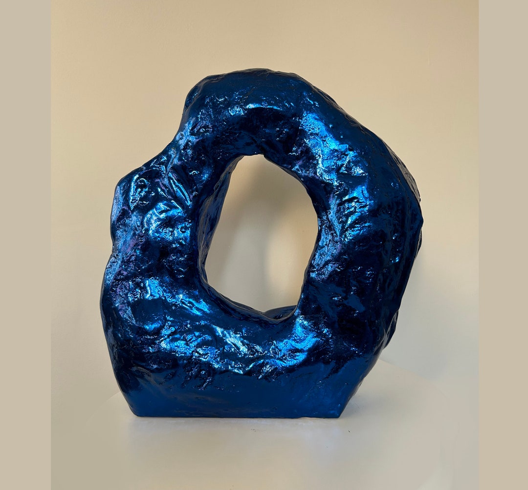 Blue Geode Sculpture: Modern Art Stele With Metallic Sheen - Etsy